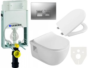 AKCE/SET/LIVERO Geberit - Předstěnová instalace pro závěsné WC, výška 1,08 m s tlačítkem Delta50, matná chrom + BRILLA závěsná WC mísa, Rimless, 36,5…