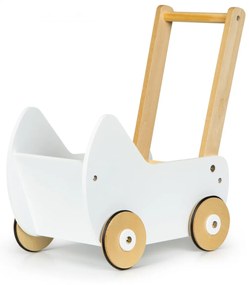 Dřevěný kočárek pro panenky EcoToys bílo-hnědý