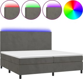 Box spring postel s matrací a LED tmavě šedá 200x200 cm samet 3136024