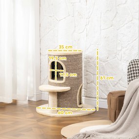 PawHut Sud pro kočky, škrabadlo se 2 úrovněmi, skákací plošina, vyhlídka, škrabací podložka, pro odpočinek a hraní, béžová barva