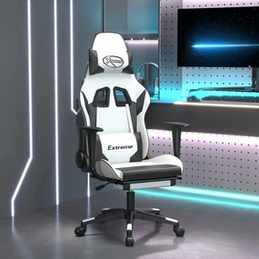 Herní židle s podnožkou bílá a černá umělá kůže 3143709