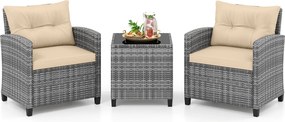 Costway Ratanový set zahradního nábytku 3-dílný balkonový nábytek s 2 – béžový