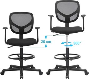 Ergonomická kancelářská židle s opěrkami, vysoká otočná židle s výškou sedáku 55-75 cm, černá