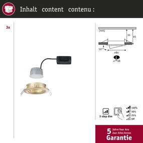 Paulmann 92406 LED Coin Nova round, set kulatých bodovek v matně zlaté úpravě, 3x6W LED 2700K tříkrokové stmívání, prům.8,4cm