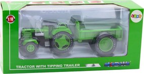 LEAN Toys Kovový zemědělský traktor s přívěsem, zelený 1:18