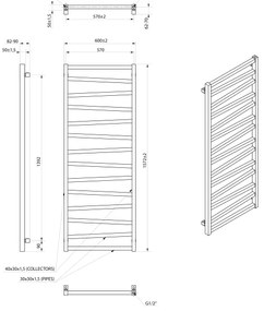 Sapho - Koupelnový radiátor ZIG 709W 60x157 cm černá