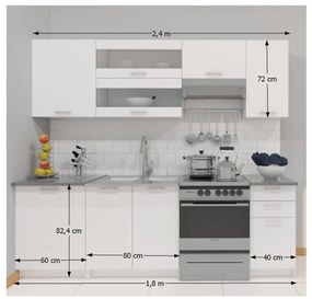 Kondela Kuchyňská linka 2,4m, bílá, FABIANA