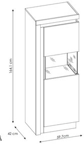 Nízká vitrína Lyon, bílá lesk, s osvětlením, pravá