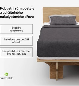 Blumfeldt NordicAura Double rám manželské postele, 140 cm x 200 cm, robustní, bez nářadí, eukalyptové dřevo, polička
