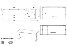 Polohovací pracovní stůl s deskou v dubovém dekoru 80x180 cm Downey – Germania