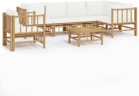 7dílná zahradní sedací souprava krémově bílé podušky bambus 3155205