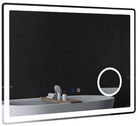 kleankin LED koupelnové zrcadlo Koupelnové zrcadlo s 3x zvětšením a dotykovou funkcí, 80x60 cm, 3 barvy světla, bez mlhy| Aosom