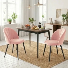 HOMCOM Set 2 čalouněné jídelní židle s mušlovým opěradlem z sametu, 52x55x79 cm, Růžová