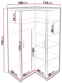 Rohová šatní skříň 114x100 cm ARIKA - dub lanýž
