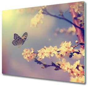 Skleněná krájecí deska Třešňový květ a motýl