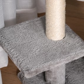 Škrabadlo PawHut stabilní s jeskyní a žebříkem 60 x 48 x 122 cm pro malé kočky ze sisalu ve světle šedé barvě