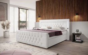 Boxspring postel DIVAT s úložným prostorem, LED a USB, eko kůže Velikost postele: 140 × 200 cm, Barva EKO kůže: Bílá EKO kůže, Výběr matrace:…