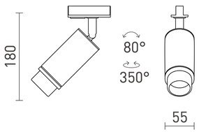 Rendl R13782 stropní svítidlo OPTIMUS pro jednookruhovou lištu, černé, 230V, GU10, 10-50°, 18cm