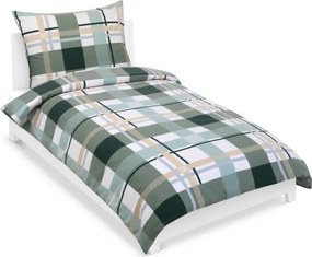 Bellatex Flanelové povlečení 140x220 cm, 70x90 cm Kostka Zelená,Bílá
