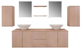 vidaXL 9dílný set koupelnového nábytku s umyvadly béžový