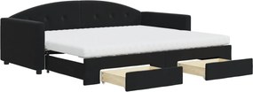 Válenda s přistýlkou a zásuvkami černá 90 x 190 cm samet 3197388