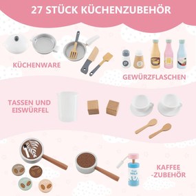 Costway Dětská kuchyňka s 27 doplňky hrací kuchyňka dřevo s hodinami – hnědý