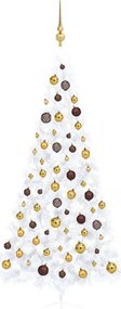 vidaXL Umělý vánoční půl stromek s LED a sadou koulí bílý 240 cm [3077481] Barva: Bílo-zlatá