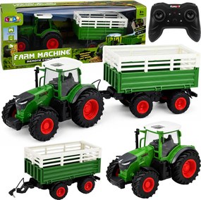 LEAN Toys Zemědělský traktor s vyklápěcím přívěsem, dálkově ovládaný RC, se světly, měřítko 1:24