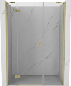 Mexen Mist-H, 1-křídlé sprchové dveře levé 150 cm, čiré sklo, zlatý matný profil, 8A5-150-001-55-00-L