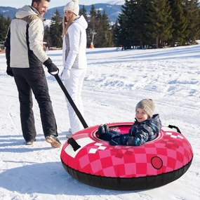 Costway Nafukovací zimní pneumatika s tažnou šňůrou a rukojetí Snowtube – růžový