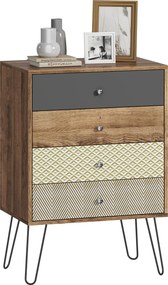 HOMCOM komoda se 4 zásuvkami, nohy z oceli, boho styl, 60 x 39 x 86 cm, vícebarevná