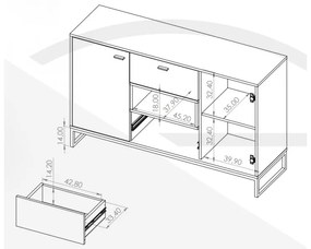 Gib Meble Komoda K2D2SZ OLIER Gib 135/83,6/40 Barva: bílá/dub artisan