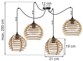 Závěsné svítidlo Timber Spider, 4x dřevěné stínítko, n