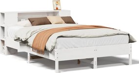 Postel s knihovnou bez matrace bílá 135x190 cm masivní borovice 3322841