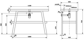 Sapho TWIGA umyvadlový stolek 110x72x50 cm, černá mat/dub tmavý - VC453-110-11