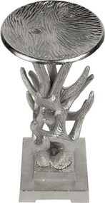 Stříbrný kovový svícen s parožím - 12,5*12,5*30cm