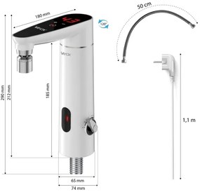 Dotykový průtokový ohřívač vody se senzorem a LED displejem 3000W/230V IPX4 bílá
