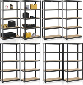 Juskys Sada kovových regálů Basic 180 × 90 × 40 cm Barva: šedá, Velikost sady: 8 ks