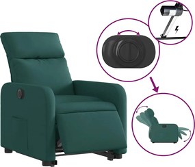 Elektrické zvedací polohovací křeslo tmavě zelené textil 3206723