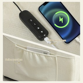 HOMCOM Elektrické relaxační křeslo televizní křeslo s opěrkou nohou, bočními kapsami, bezkartáčovým motorem, USB portem, dálkovým ovládáním
