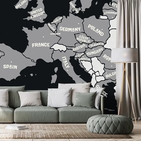 Samolepící tapeta černobílá mapa s názvy zemí EU - 150x100 cm