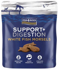 FISH4DOGS Pamlsky pro psy na podporu trávení s kousky bílé ryby 225 g