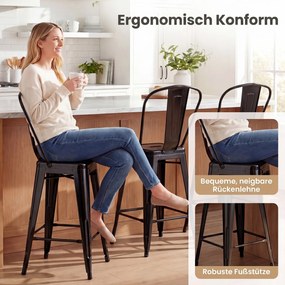 Costway Sada 4 kovových barových židlí, ergonomická barová židle s odnímatelným