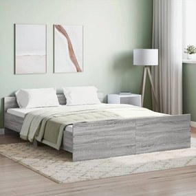 vidaXL Rám postele s hlavovým a nožním čelem šedý sonoma 160 x 200 cm