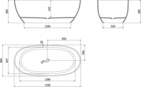 Mexen Pure, volně stojící průsvitná vana 170 x 80 cm, chromová zátka, 58071708012