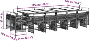 15dílný zahradní jídelní set s poduškami hnědý polyratan 3211773