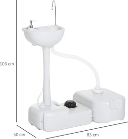 Outsunny Kempingové umyvadlo 17L Ruční umyvadlo se sběračem odpadní vody Dřez s dávkovačem HDPE šedý 83x50x103 cm pro venkovní použití |