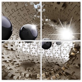Malvis ® Obraz trojrozměrné zlaté puzzle Velikost: čtyřdílný čtverec - 100x100 cm
