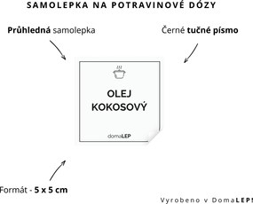 OLEJ KOKOSOVÝ - omyvatelná samolepka na dózu, výběr rozměrů Ø 5 cm / 5 x 5 cm / 6 x 8 cm | DomaLEP tvar: OBDÉLNÍK, barva: PRŮHLEDNÁ - ČERNÉ písmo, velikost: š. 6 cm x v. 8 cm - tučné písmo