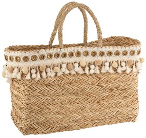 Boho plážová taška/košík s bambulkami a třásněmi Reed - 45*15*43cm